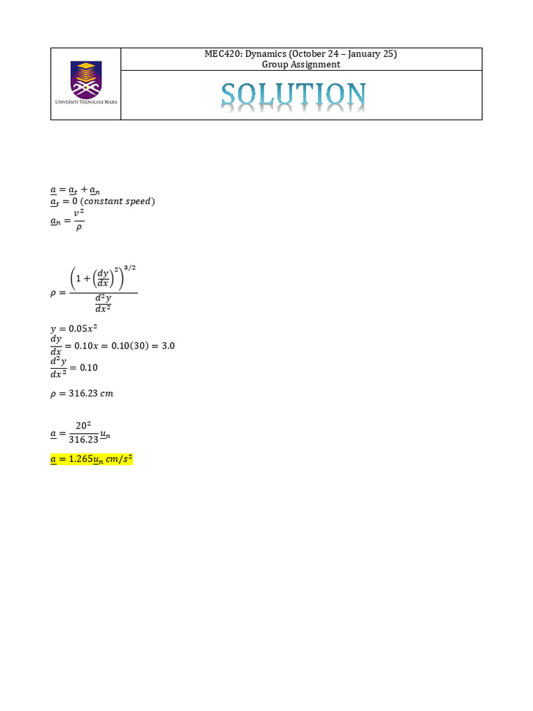 Dynamics Group Assignment Solutions | PDF | Acceleration | Kinematics