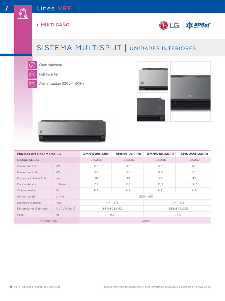 Multisplit LG Unidades Interiores Artcool | PDF