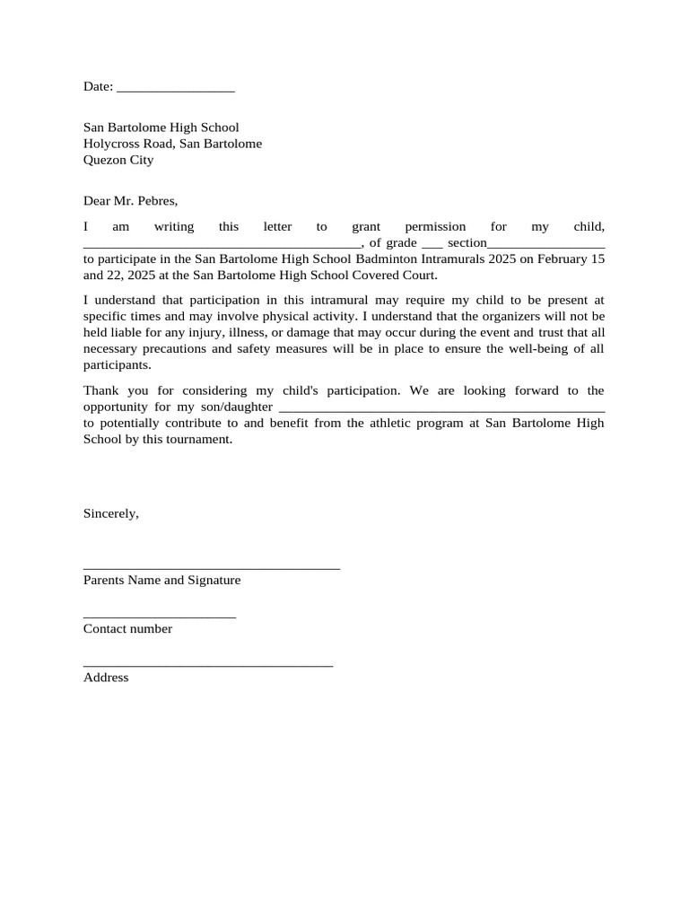 Parents Consent Intrams | PDF