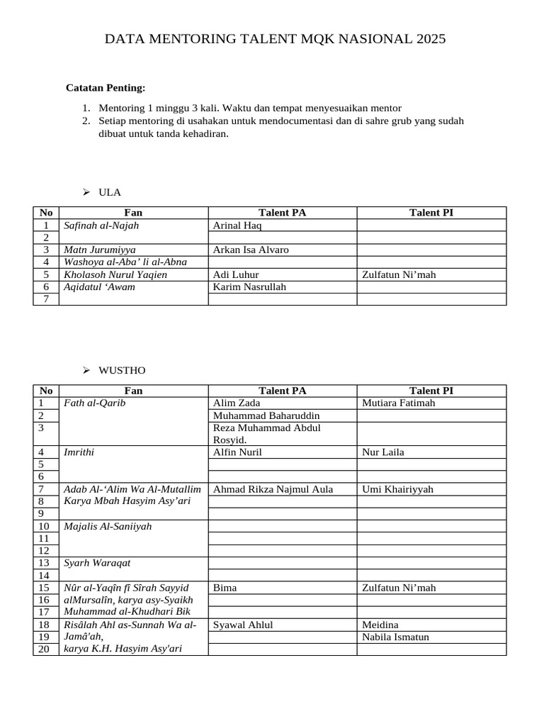 Catatan Penting MQKN 2025 | PDF