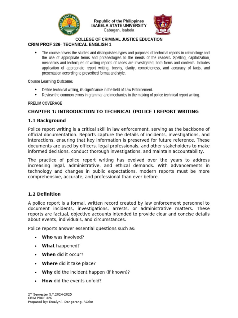 Technical English for Police Reports | PDF | Police | Jargon