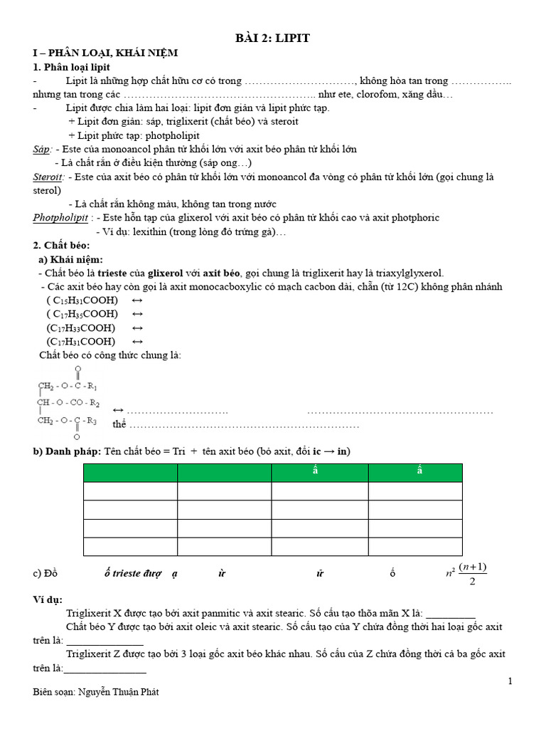 Li Thuyet Va BT Lipit | PDF