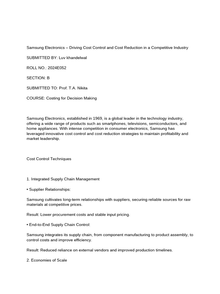 Samsung's Cost Control Strategies | PDF | Samsung | Samsung Electronics
