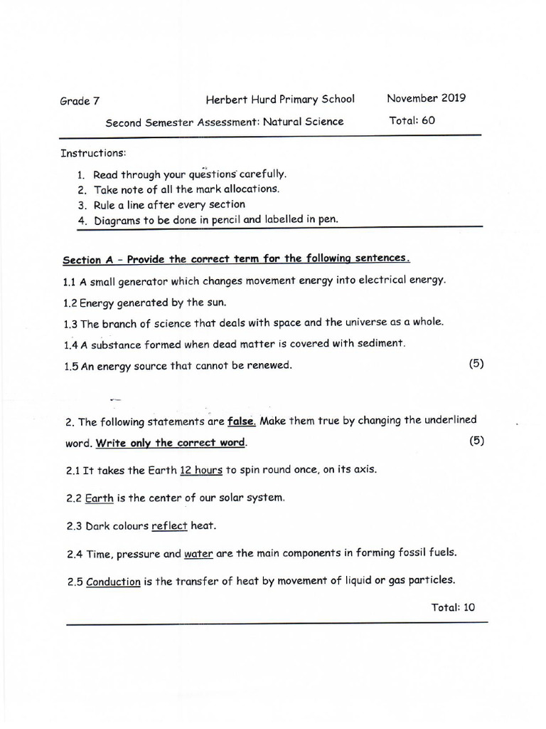 Gr7 Natural Science Nov 2019 | PDF
