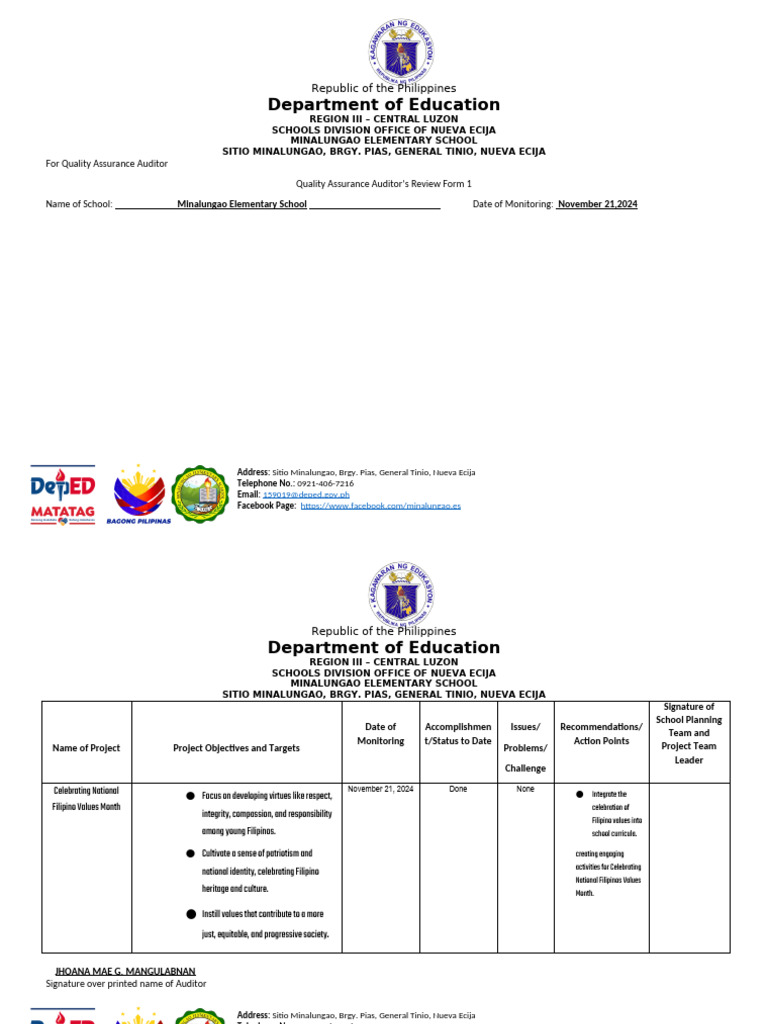 FORM I-FIIPINO VALUES MONTH(GMRC) | PDF