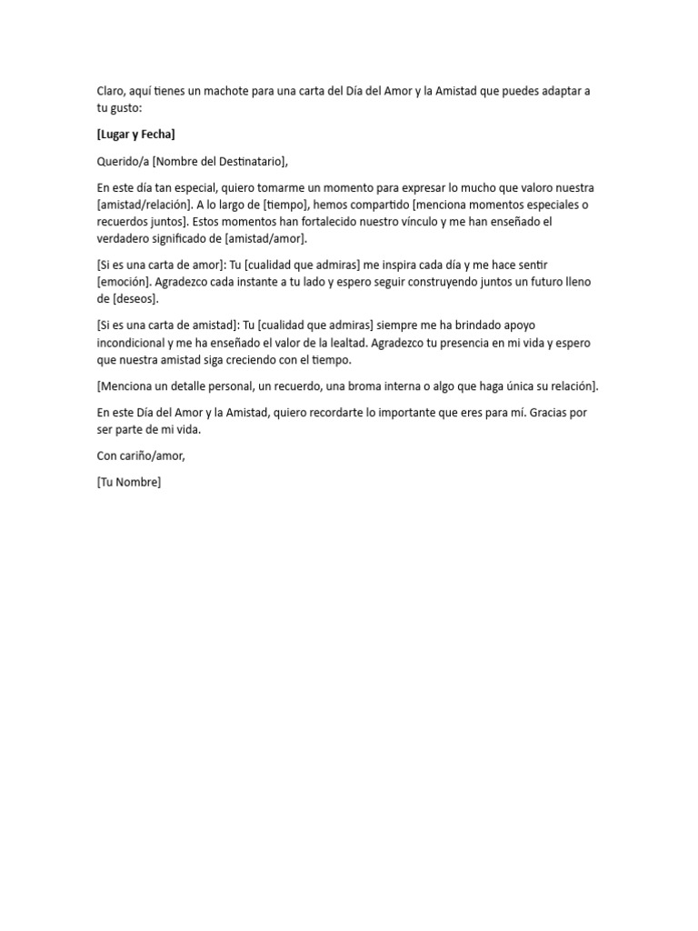 Machote Carta Amor y Amistad | PDF