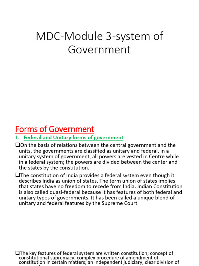MDC-Module 3-System of Government | PDF | Heads Of State | Democracy
