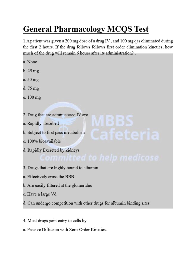 General Pharmacology MCQS Test | PDF | Opioid | Receptor Antagonist