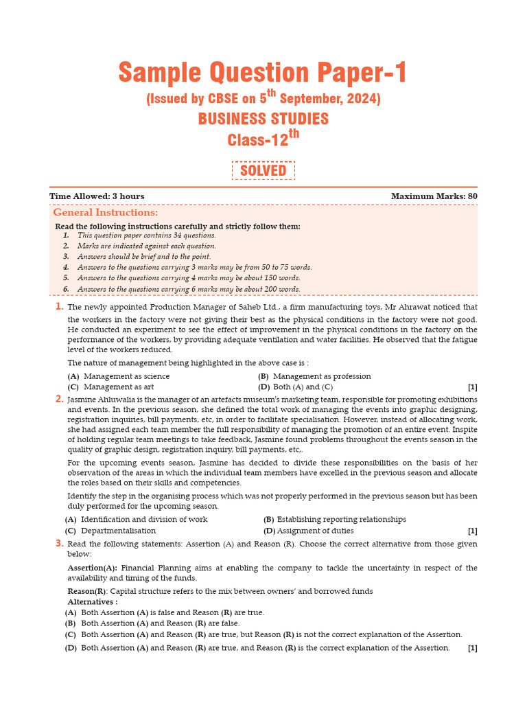 13._CBSE-12_SQP-1_BS | PDF | Sales | Return On Investment