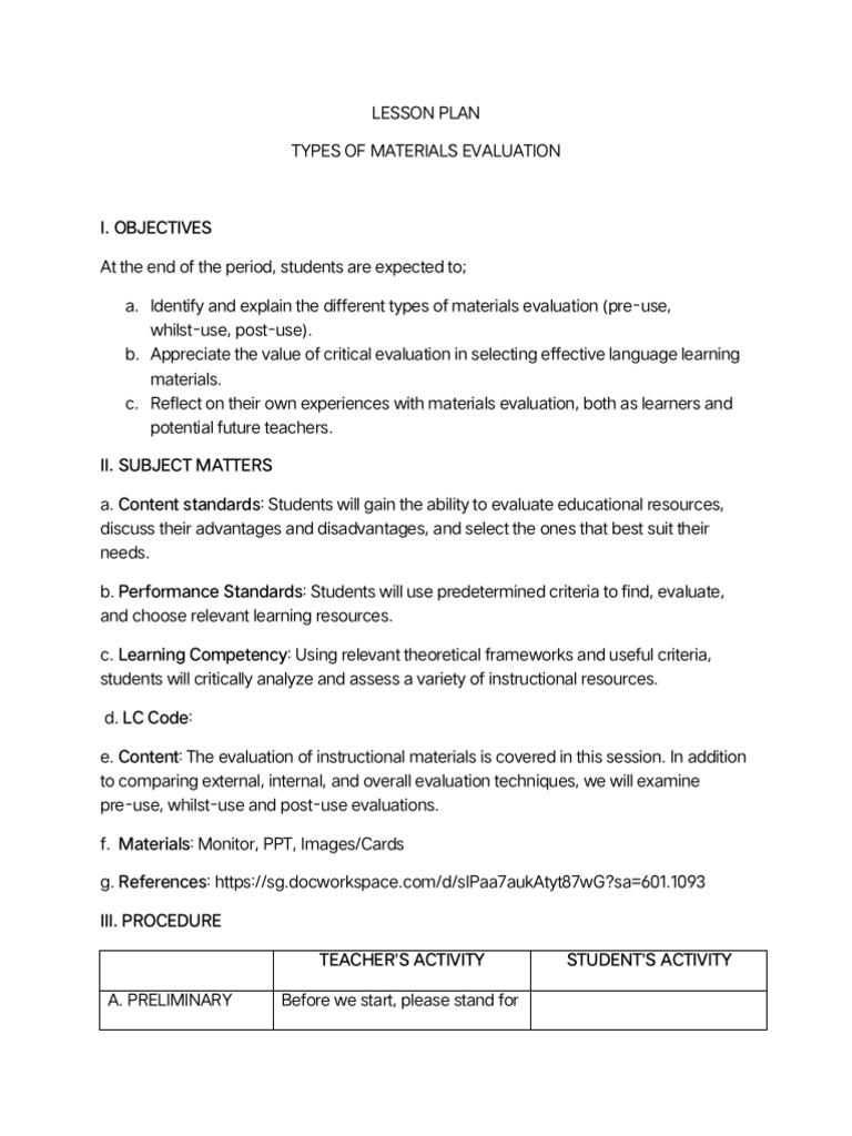 Types of Materials Evaluation in Education | PDF | Learning | Evaluation