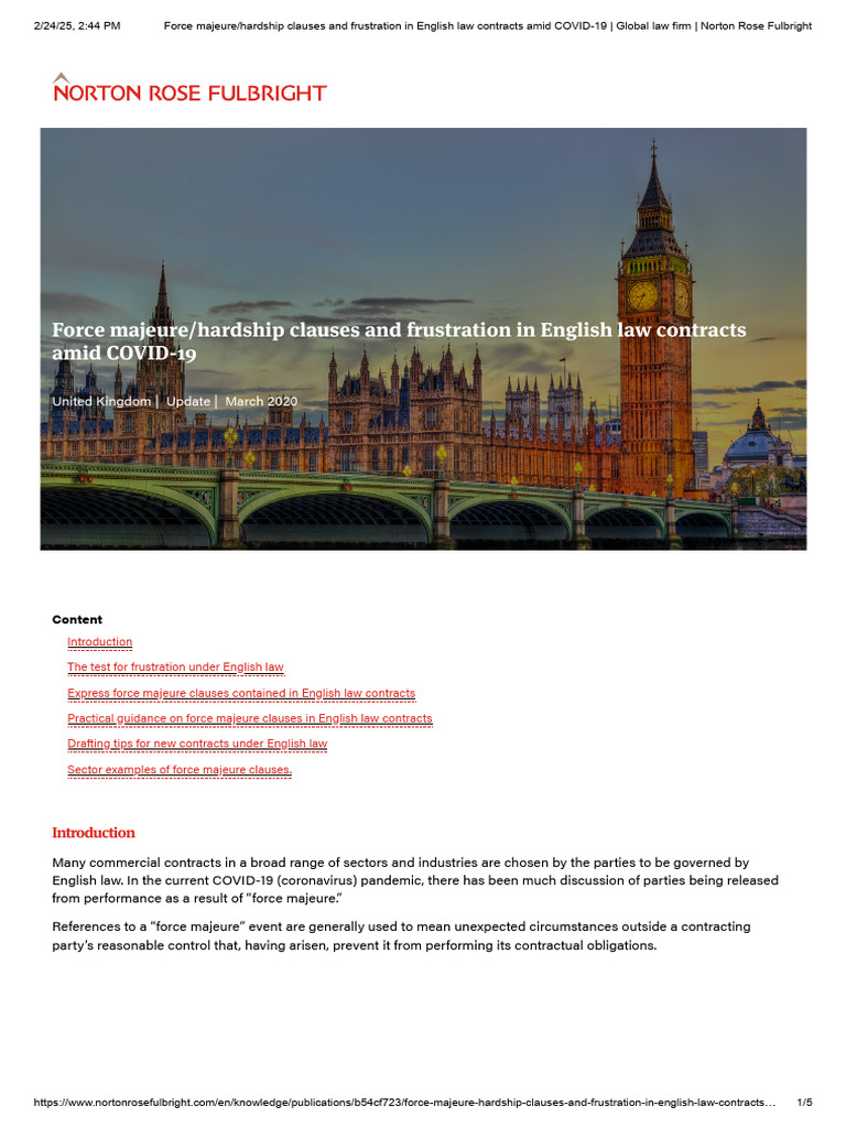 Force Majeure_hardship Clauses and Frustration in English Law Contracts ...