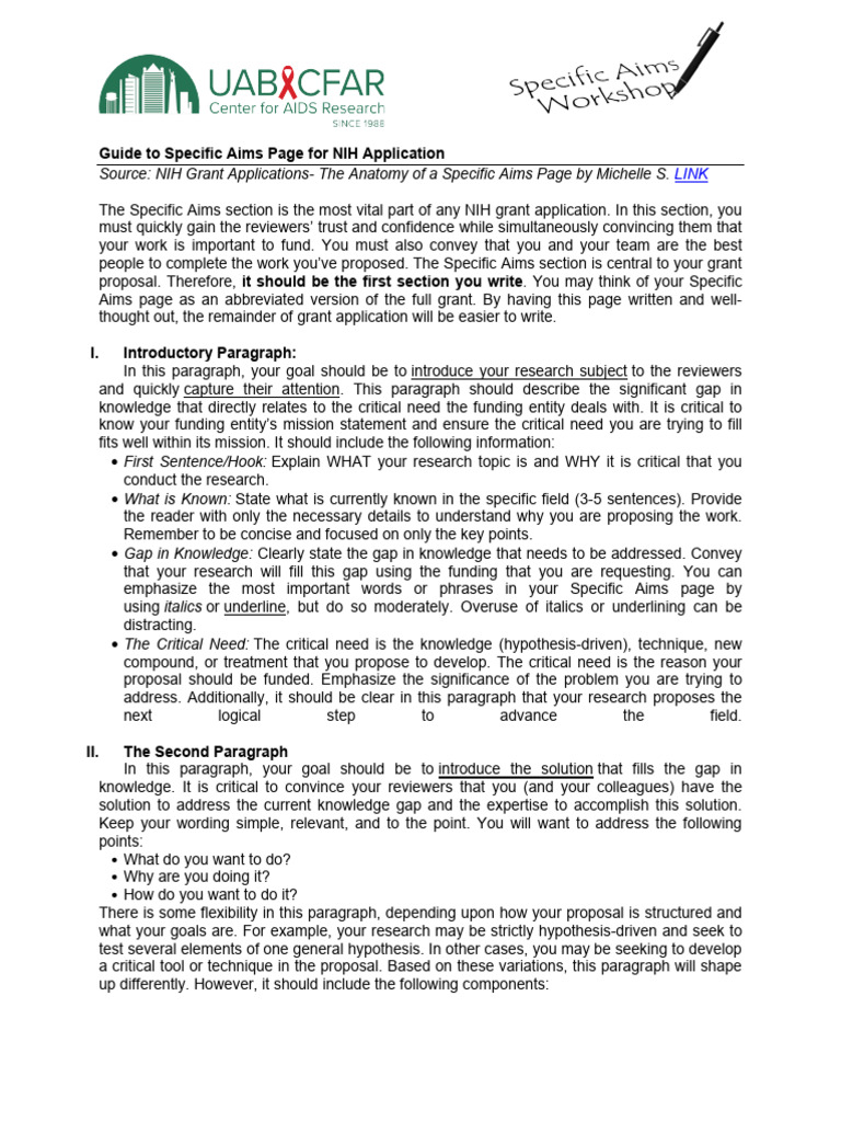 How to Write Specific Aims Page | PDF | Hypothesis | Cognition