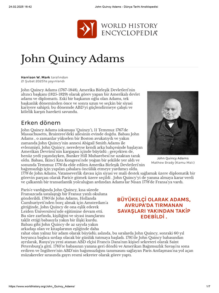 John Quincy Adams - Dünya Tarihi Ansiklopedisi | PDF | James Monroe ...