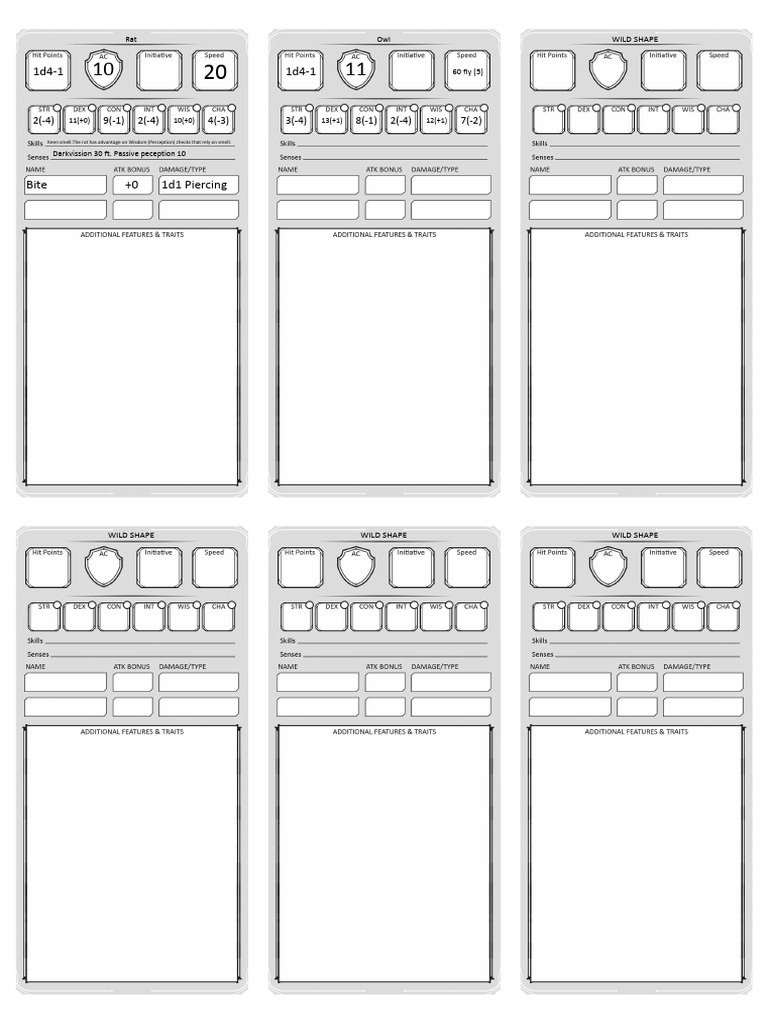 Optional - Sheet - Animals DND 5e | PDF
