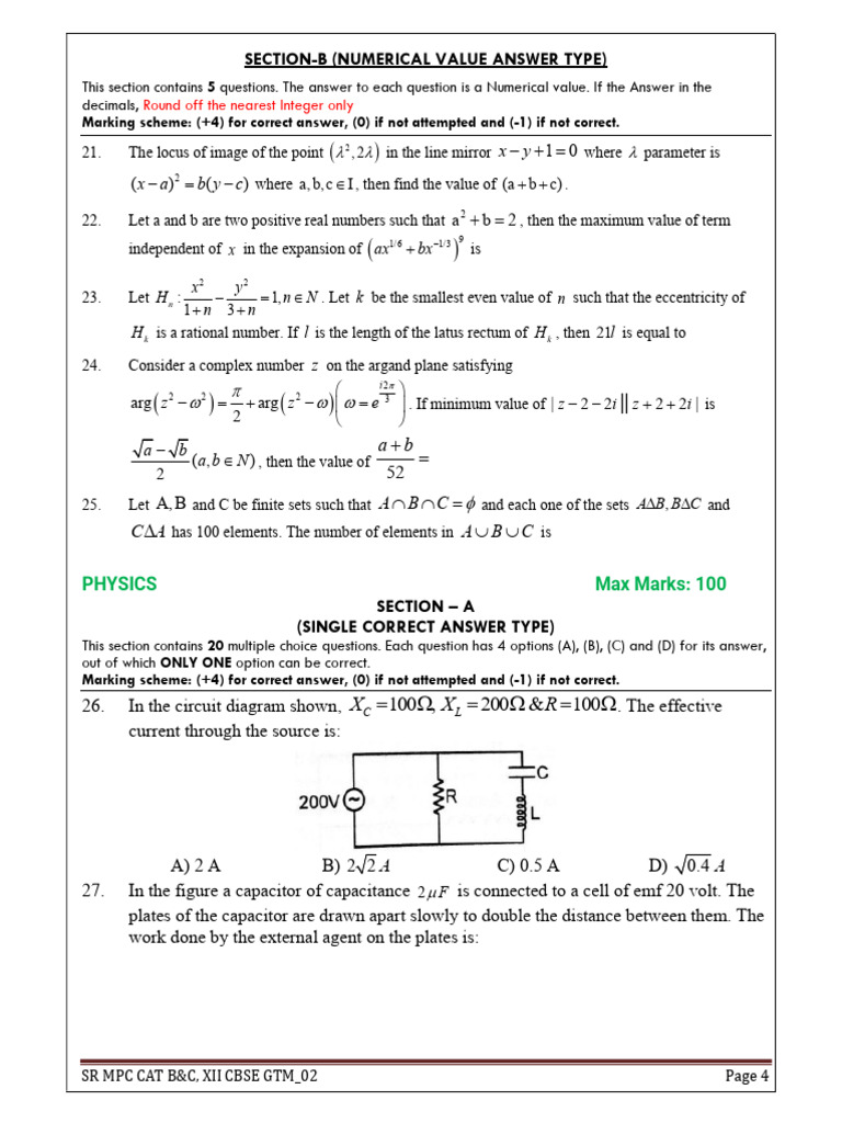 SR MPC Cat B&C 12 Cbse GTM-02 QP, Key & Sol - 07-01-2025 | PDF | P–N Junction | Mechanics