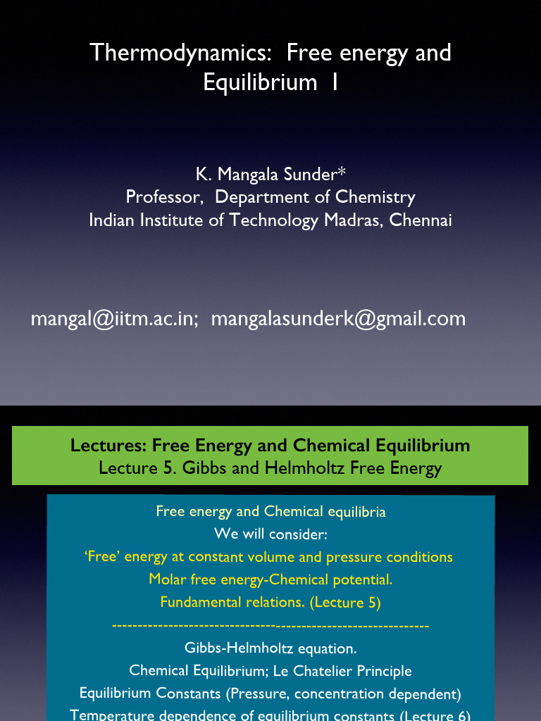 Thermodynamics Lec 5 | PDF | Gibbs Free Energy | Chemical Equilibrium