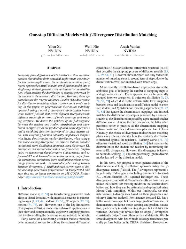 One-Step Diffusion Models With F-Divergence Distribution Matching | PDF | Stochastic ...