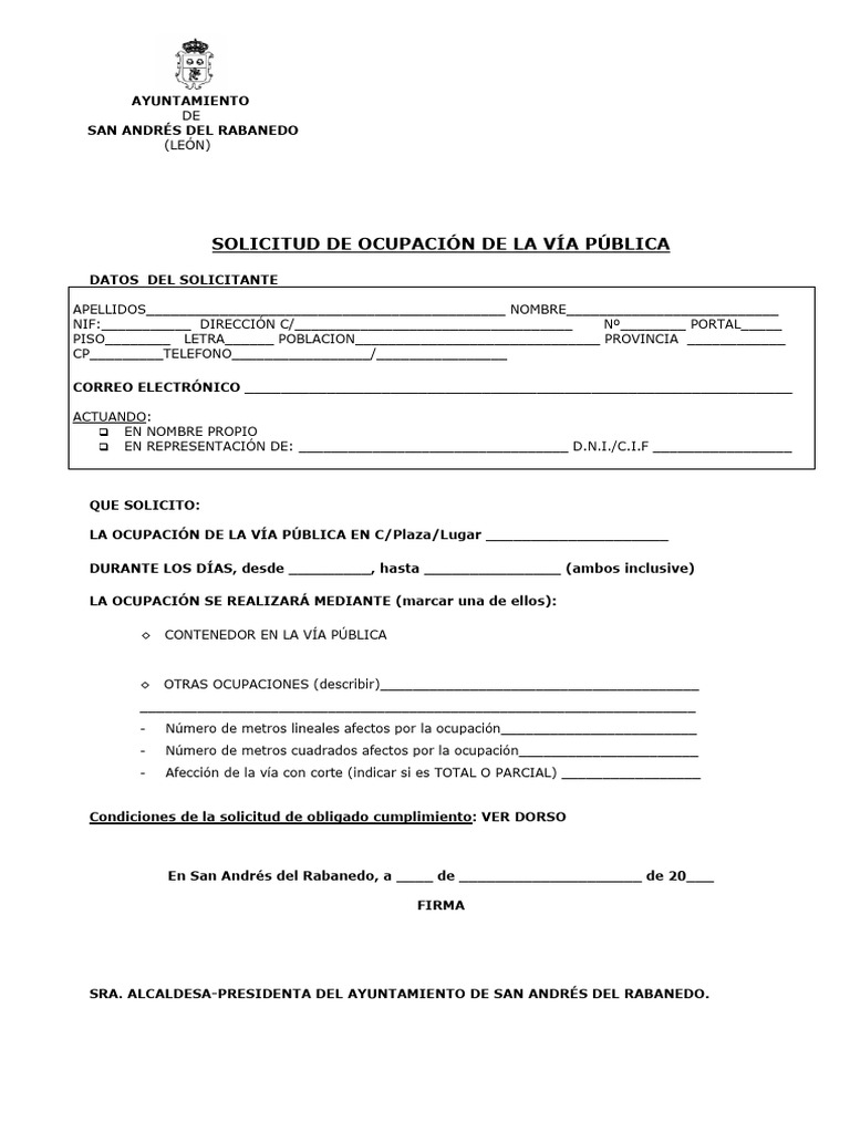 Solicitud Ocupacion Via Publica 2024 | PDF | Calle