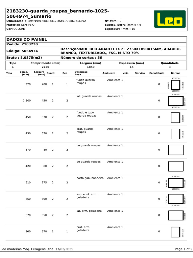 2183230-Guarda Roupas bernardo-1025-5064974-MDF BCO ARAUCO TX 2F Sumario | PDF
