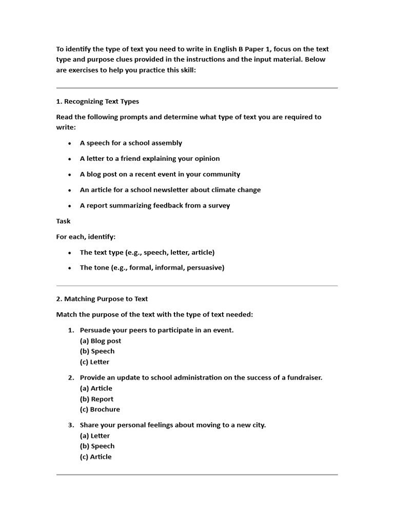 Identifying The Type of Text You Need To Write in English B Paper 1 | PDF
