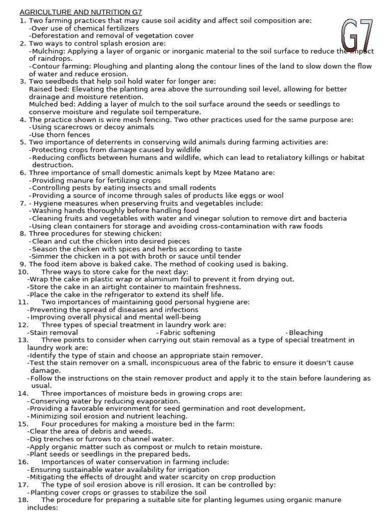 g7 Agriculture and Nutrition Ms | PDF | Agriculture | Soil