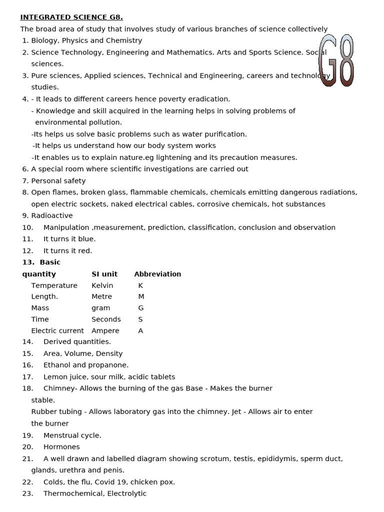 g8 Integrated Science Ms (2) | PDF | Science | Chemical Substances