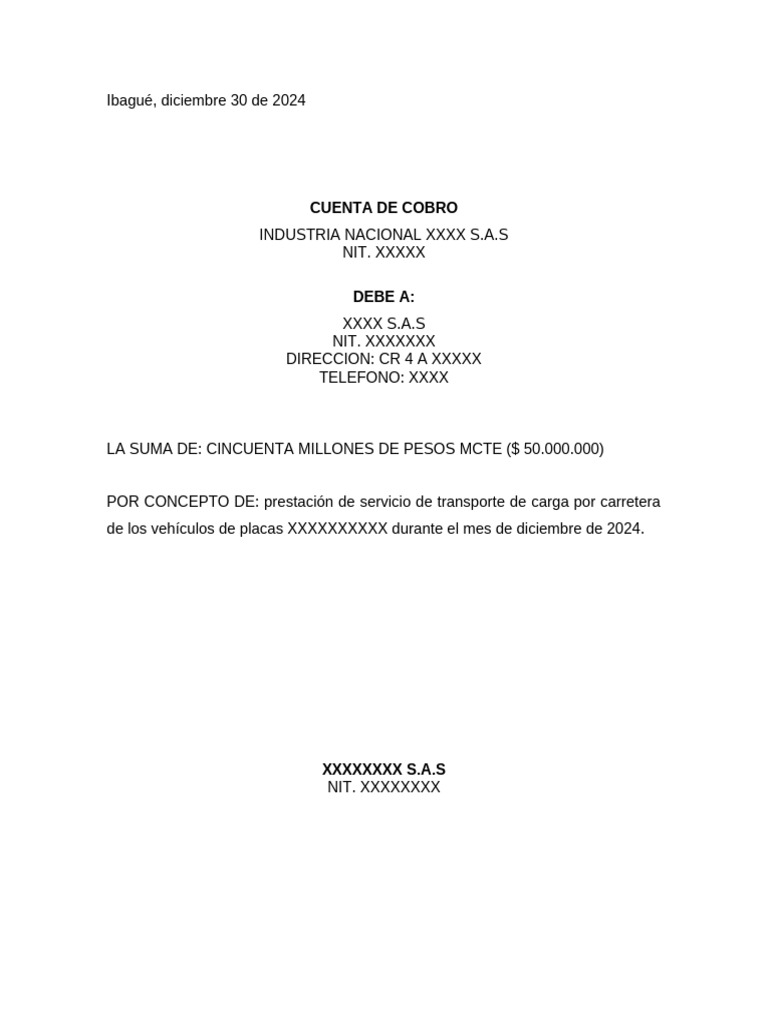 Modelo Cta Cobro | PDF