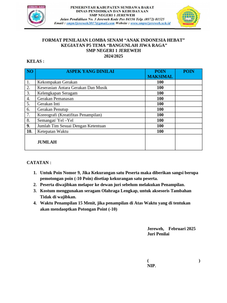 Format Penilaian Lomba Senam Anak | PDF