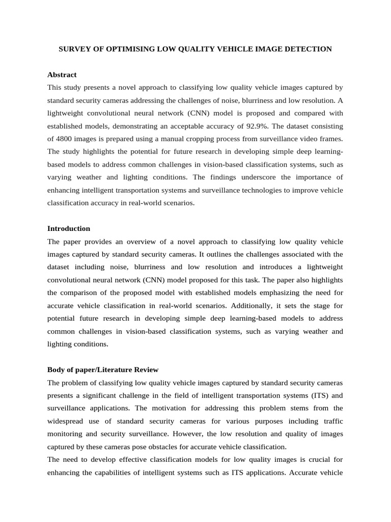 Optimizing Low Quality Vehicle Classification | PDF | Closed Circuit ...