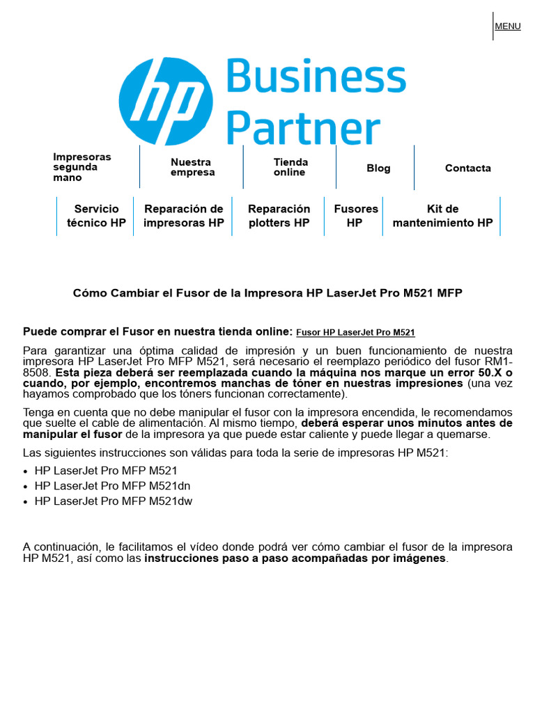 Cómo Cambiar Fusor HP LaserJet Pro M521 MFP (Instrucciones) | PDF ...