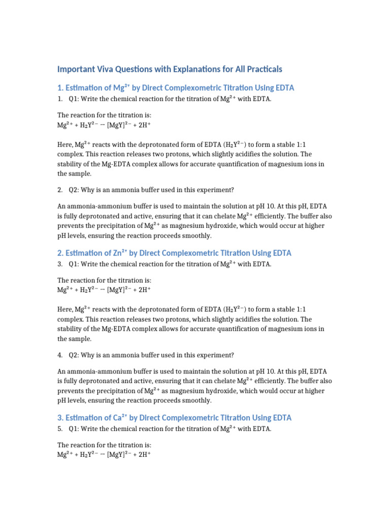Viva Questions For Practicals | PDF | Ethylenediaminetetraacetic Acid | Chemistry