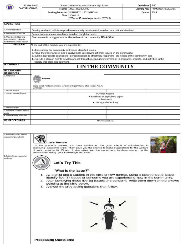 HGP DLL 2024-2025 Q4 Week 2 | PDF | Learning | Teachers