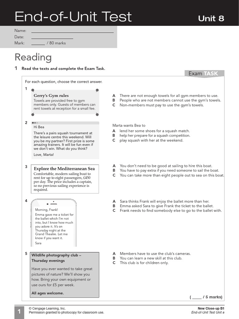 Unit 8 End-of-Unit Test | PDF