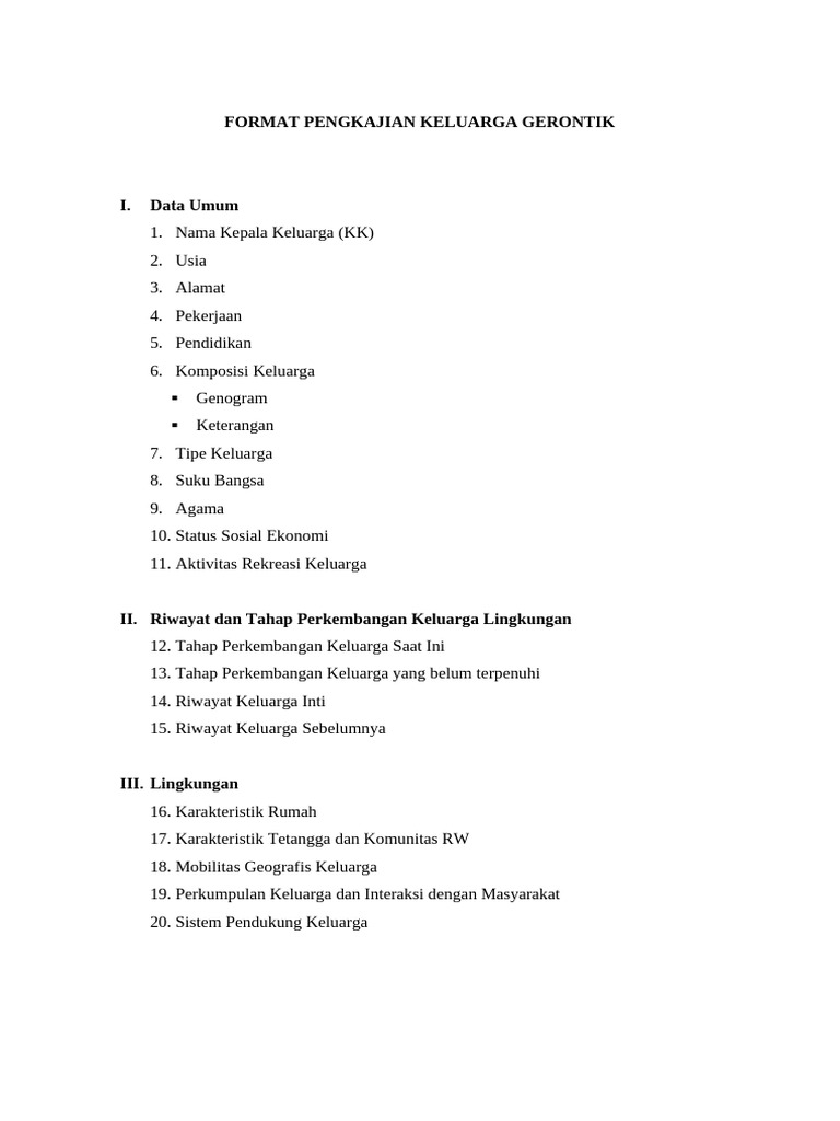 Format Pengkajian Gerontik Keluarga | PDF