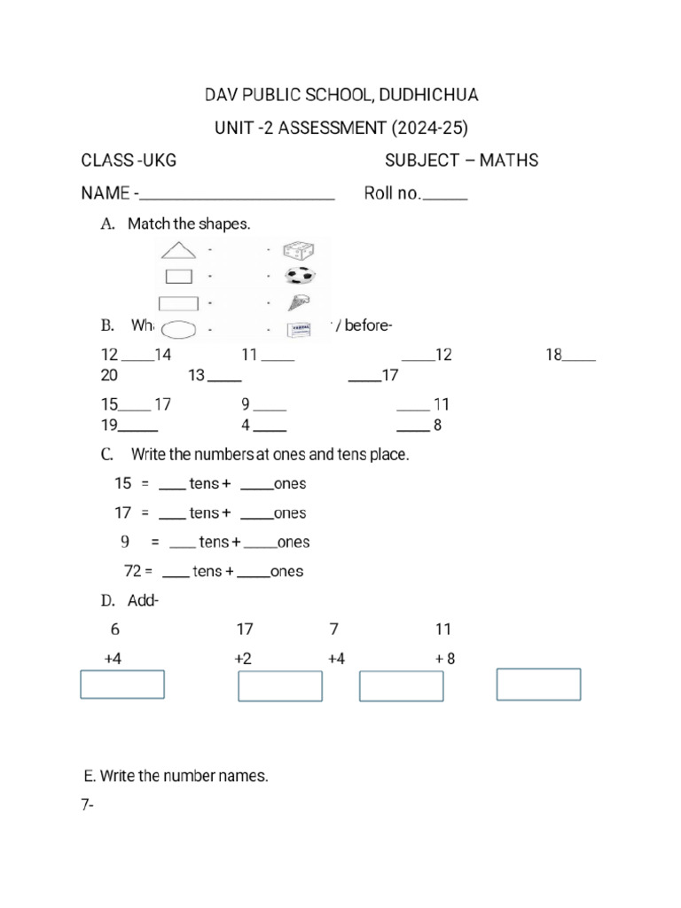 Ukg Maths. | PDF