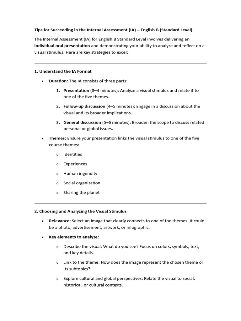 Tips for Succeeding in the Internal Assessment SL | PDF | Vocabulary ...