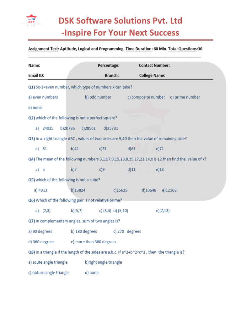 DSK Software Solutions Aptitude Test | PDF | Software Engineering ...
