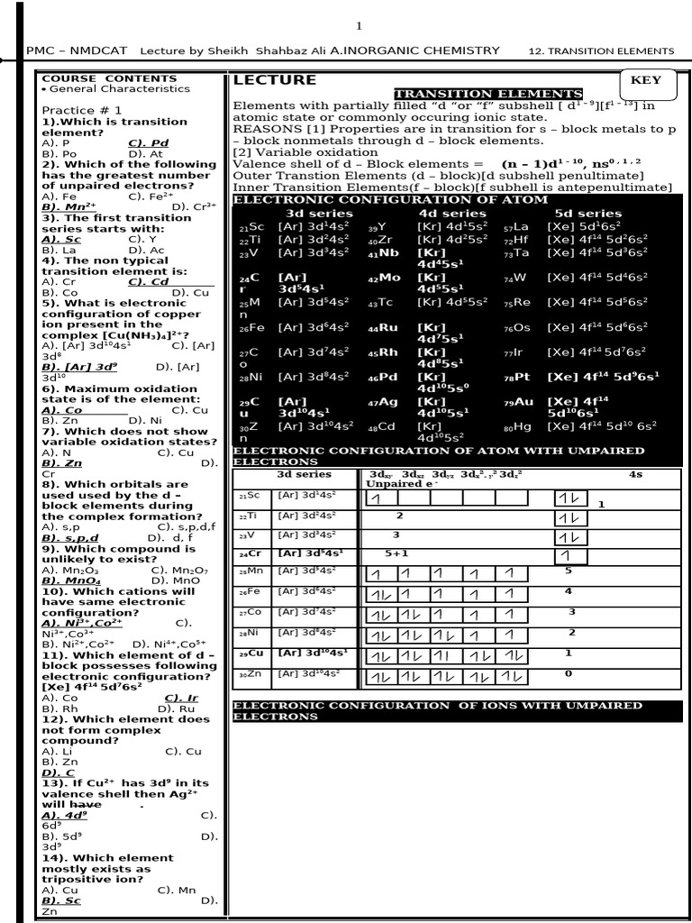 Key Unit 12 Transition Elements | PDF | Transition Metals ...