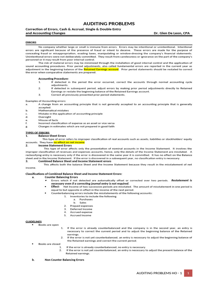 Auditing Errors and Corrections Guide | PDF | Depreciation | Expense