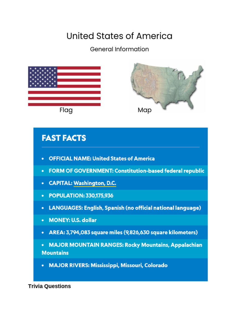 USA General Information and Trivia Questions | PDF