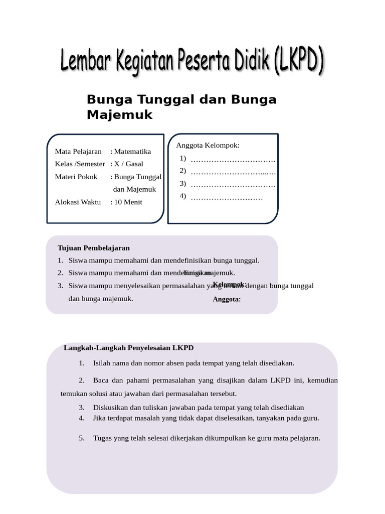 LKPD Bunga Tunggal Dan Majemuk | PDF