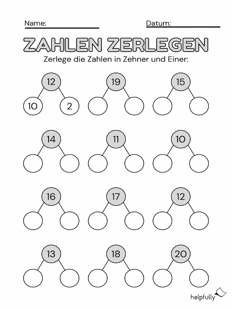 Zahlen Zerlegen Uebungsblatt Helpfully | PDF