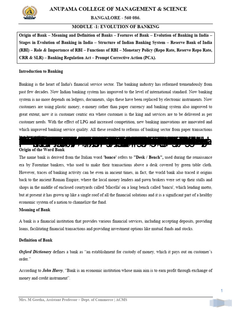 Evolution and Role of Banking in India | PDF | Reserve Bank Of India ...