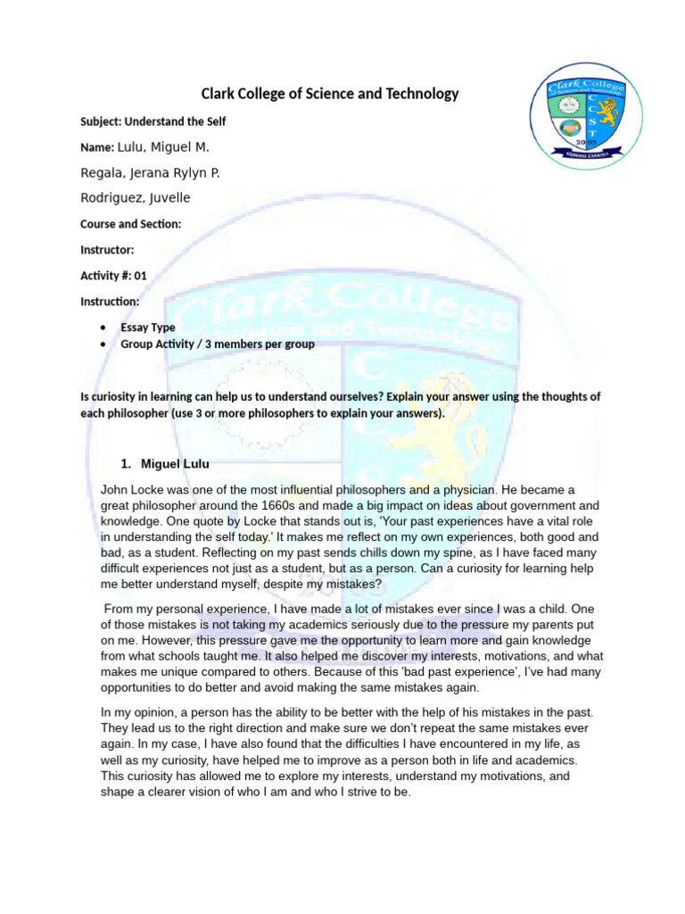 01 USelf Activity | PDF | Experience | Curiosity