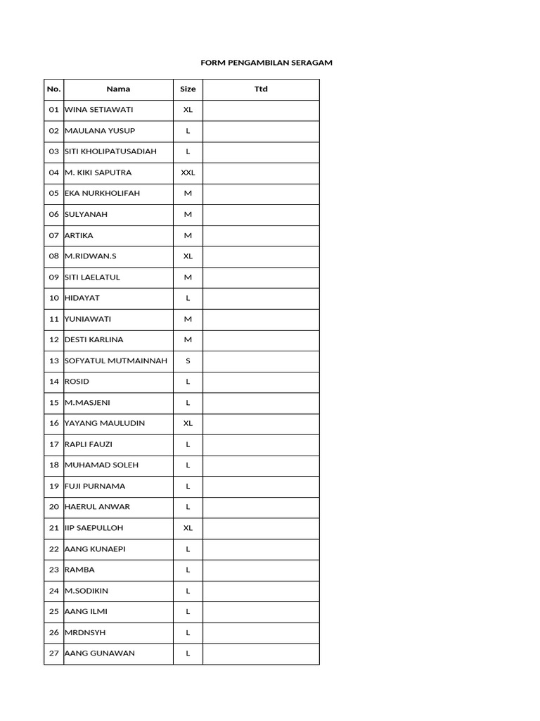 Formulir Pengambilan Seragam | PDF