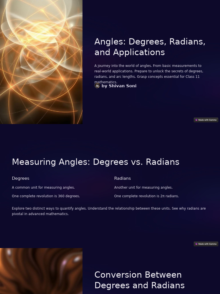 Angles Degrees Radians and Applications | PDF | Angle | Pi