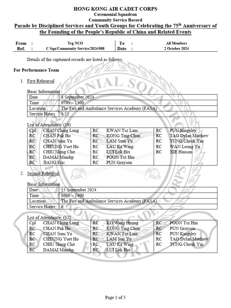 csqn_Trg_Community Service Record_Parade by Disciplined Services and ...