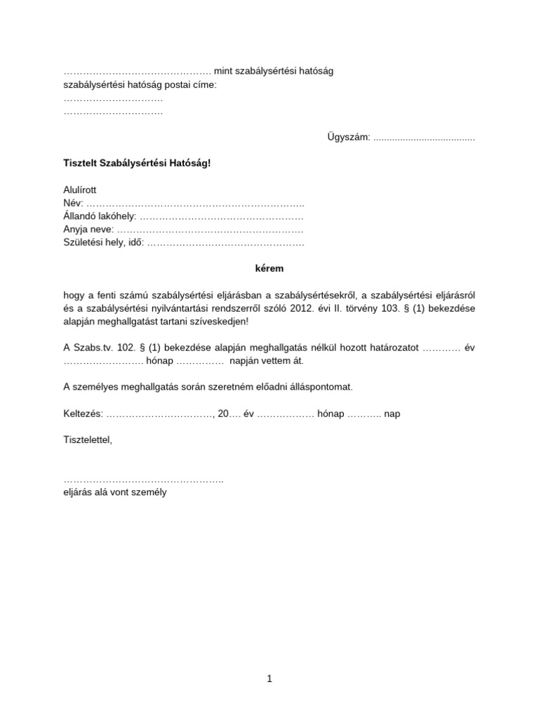 Meghallgatas Iranti Kerelem Üres Kitöltendő Minta-1 | PDF