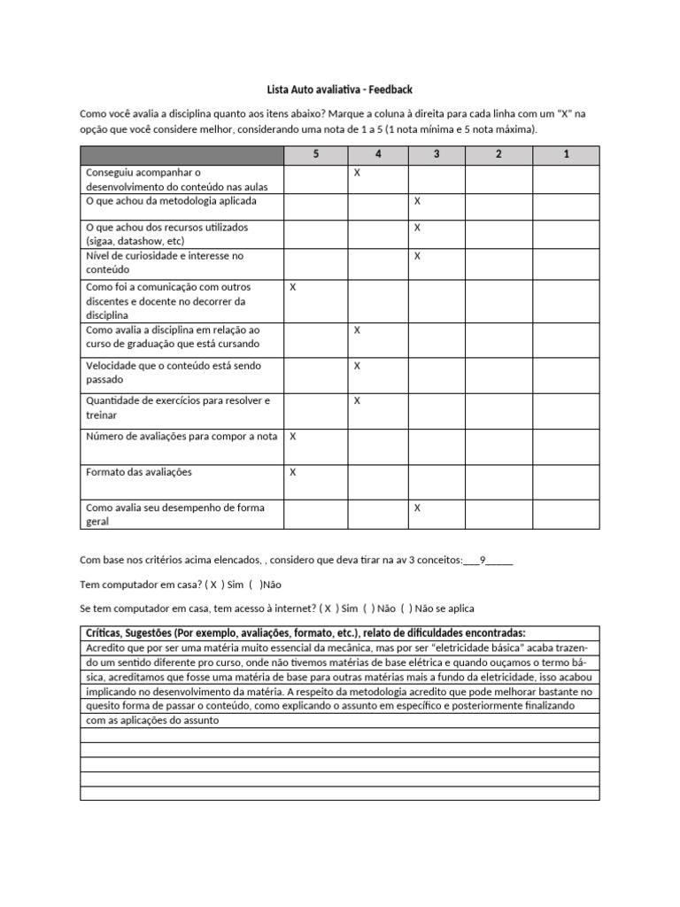 Lista - Auto - Avaliativa - Jociênisson | PDF