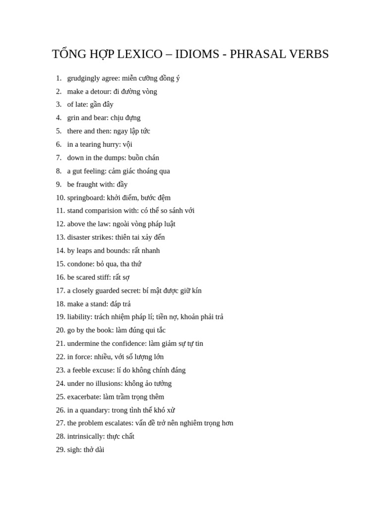 T NG H P Lexico - Idioms - Phrasal Verbs | PDF